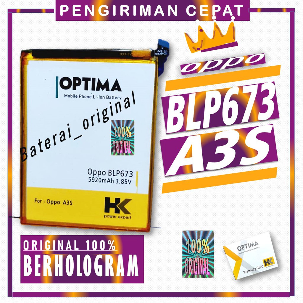 Jual BA HK BLP673 BATERAI OPPO A3S BLP 673 DOBEL POWER HK | Shopee ...