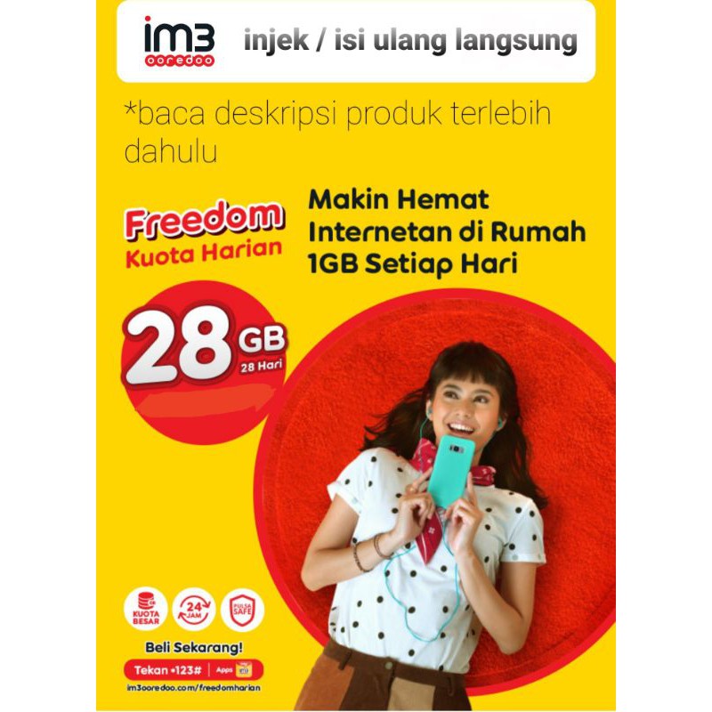 Jual injek indosat 28gb isat im3 m3 voucher isi ulang paket data kuota ...