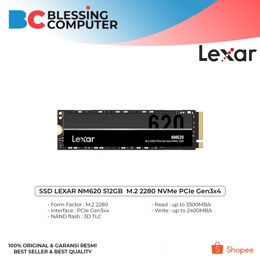 Jual SSD LEXAR NM620 512GB M.2 2280 NVMe PCIe Gen3x4 | Shopee Indonesia