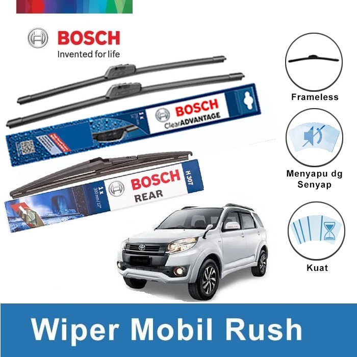 Jual Bosch Wiper Depan dan Belakang Mobil Toyota Rush Frameless Clear Advantage Set 21 - 18 Inci ...
