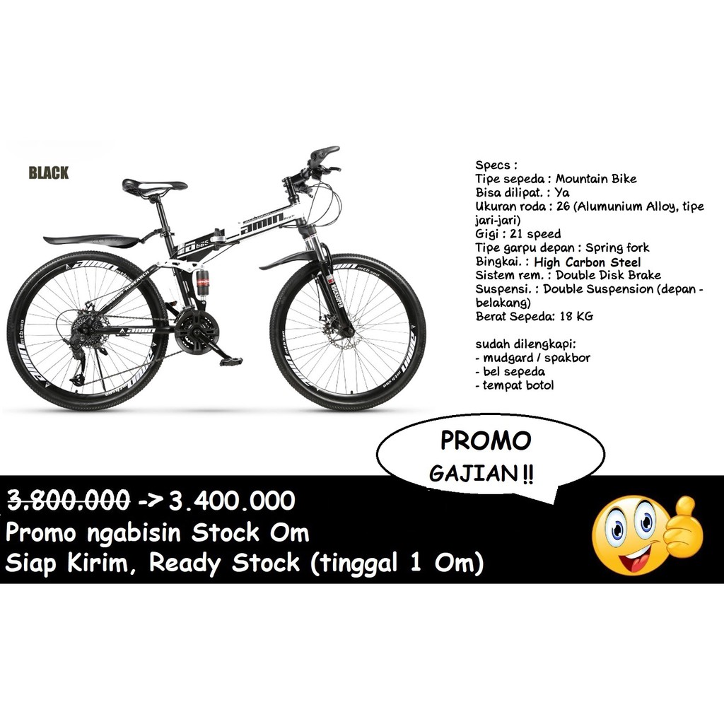 Jual Sepeda Gunung / MTB Lipat Amin-Hitam Putih (READY STOCK) | Shopee ...