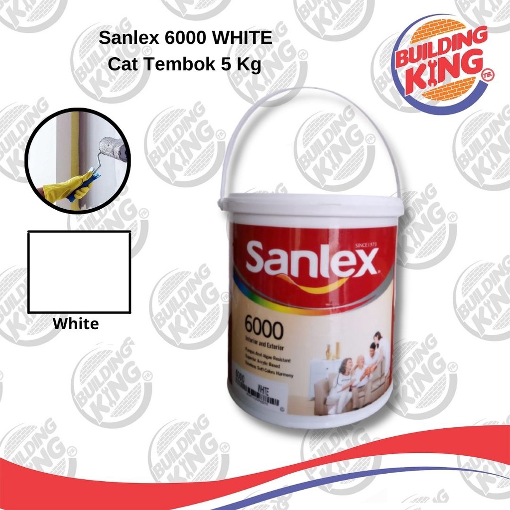 Jual Cat Tembok SANLEX 6000 5 KG White 5kg Putih Interior dan Eksterior ...