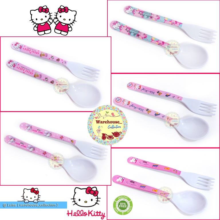 Jual Sendok + Garpu Makan Melamine motif hello kitty | Shopee Indonesia