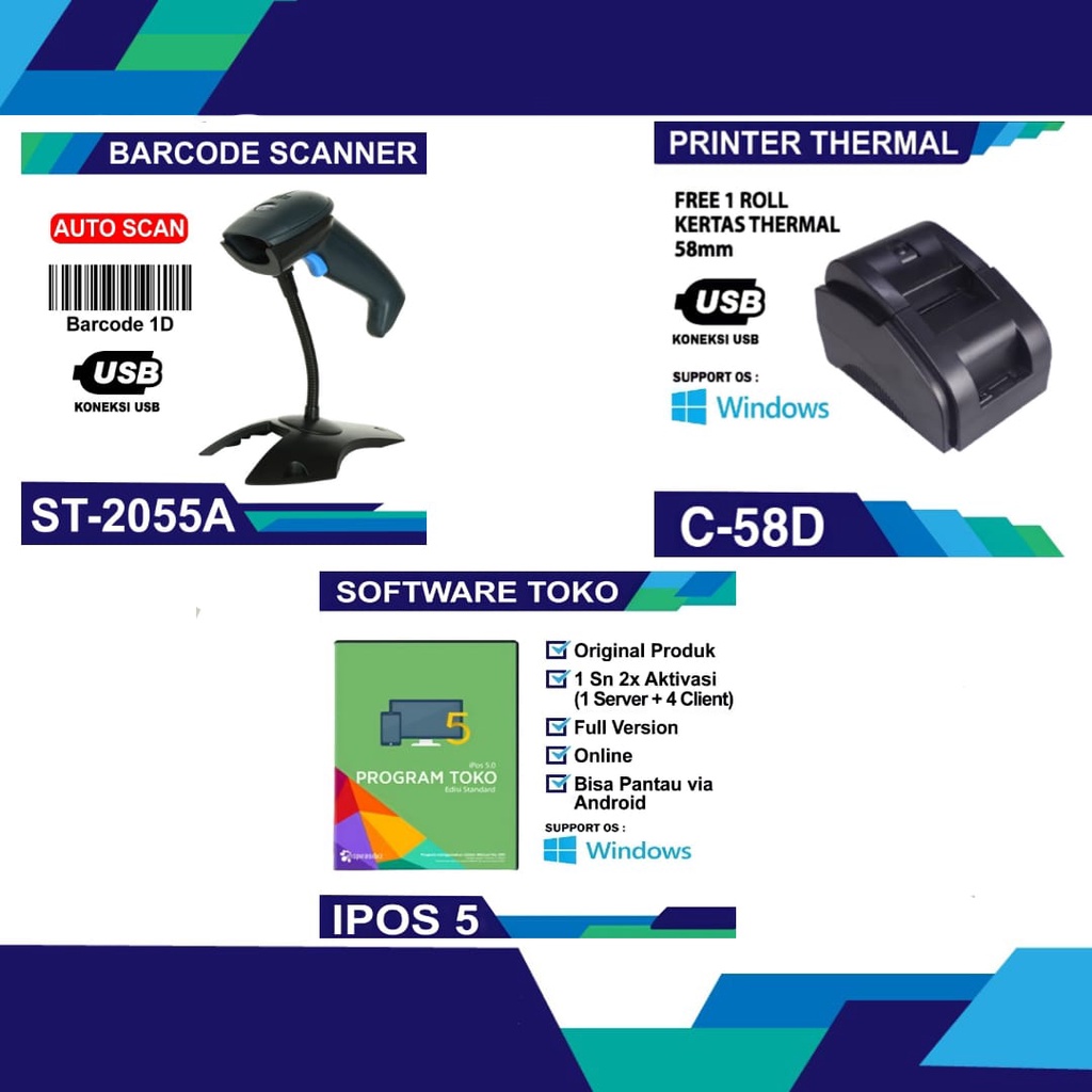 Jual PAKET PROGRAM TOKO IPOS 5 STANDART BARCODE SCANNER PRINTER KASIR THERAMAL 58 MM SUPPORT ...