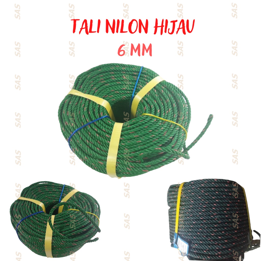 Jual SAS Tali Nilon Nylon 6mm Hijau Tali Tambang Kecil Plastik Tali ...