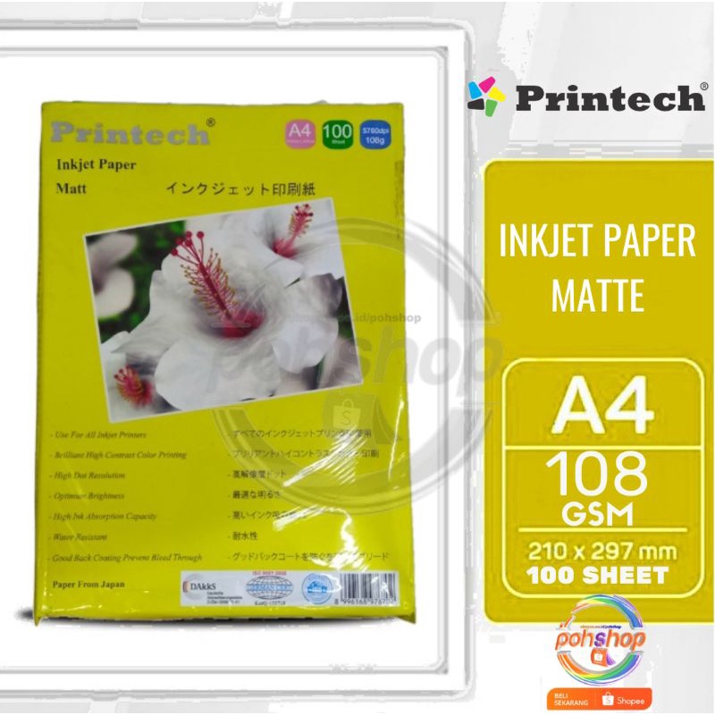 Jual Printech Inkjet Paper Matt A4/108g 100's | Shopee Indonesia