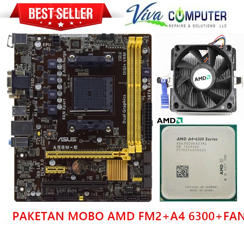 Jual PAKET MOTHERBOARD MOBO AMD FM2 + processor A4 6300 + FAN | Shopee ...