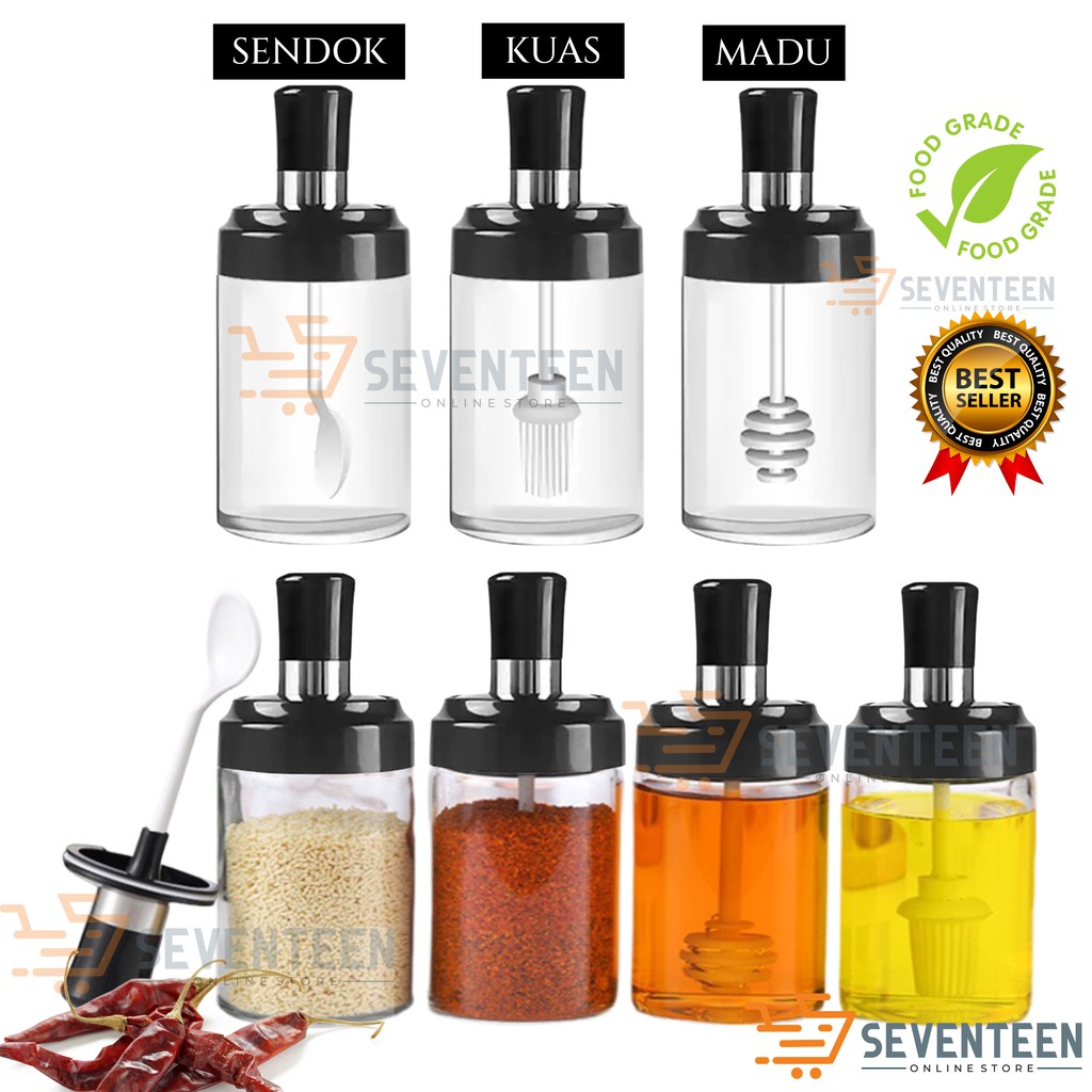 Jual BOTOL BUMBU DAPUR KACA SENDOK MADU KUAS TEMPAT BUMBU DAPUR SENDOK ...