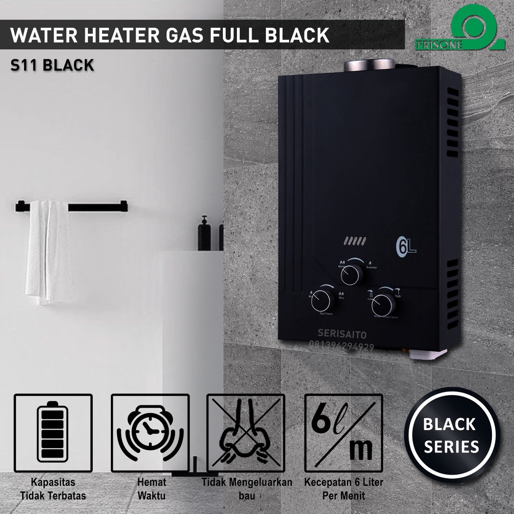 Jual WATER HEATER GAS HITAM FRISONE 6 LITER/ PEMANAS AIR GAS | Shopee ...