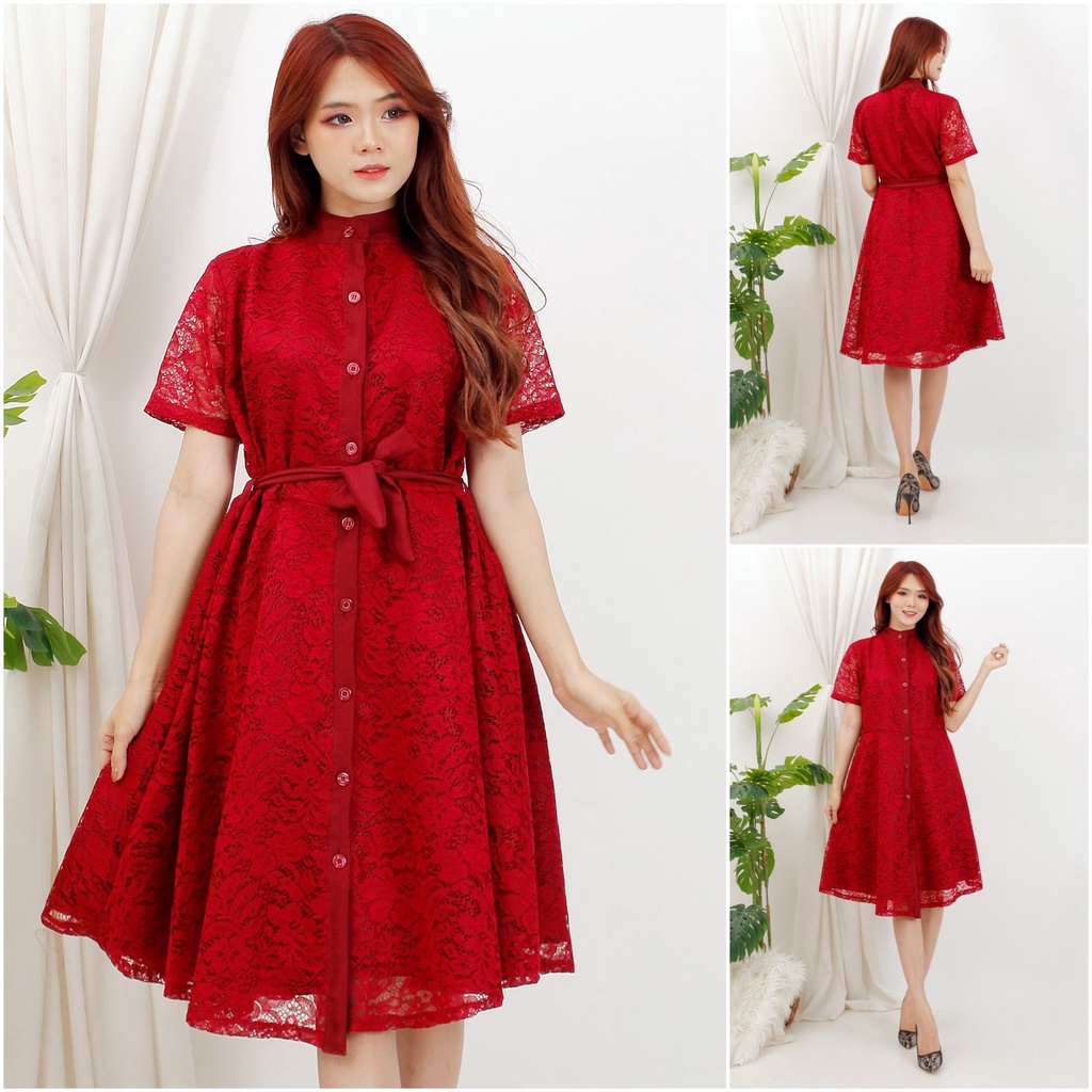 Jual (Dijamin RealPic) Dress Clara Brukat Midi / Dres Pesta Brokat / Dress Gereja Natal / Dress ...