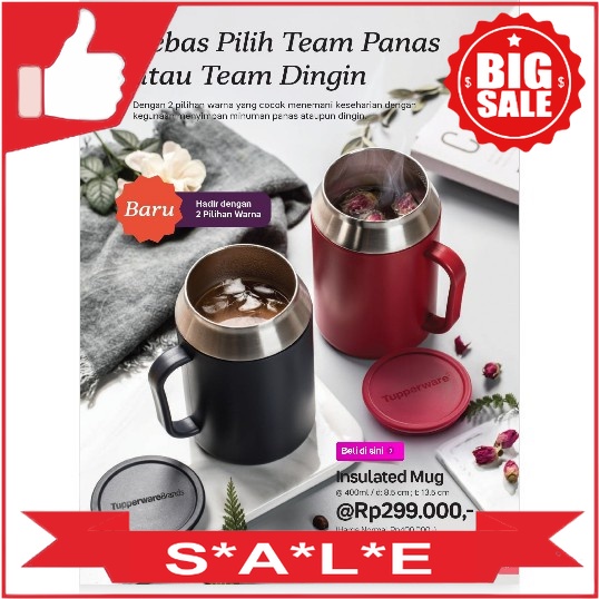 Jual Tupperware Insulated Mug 400ml gelas termos Tupperware Original ...