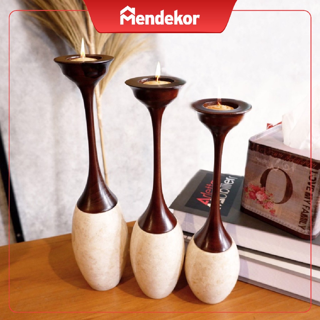 Jual Tempat Lilin Hias Meja Batu Marmer Kayu Pajangan Dekor Aromaterapi ...