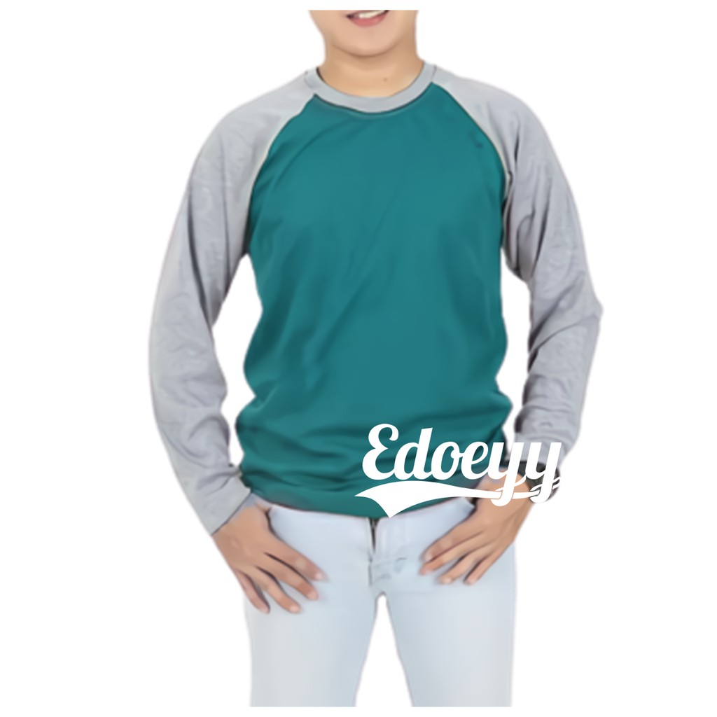 Jual Kaos Raglan Badan Hijau Tosca Lengan Abu / Baju Raglan Badan Warna ...
