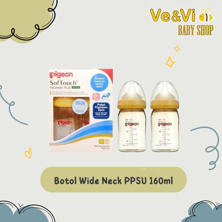 Jual Pigeon Botol Susu Wide Neck PPSU 160ml Isi 2pcs | Shopee Indonesia