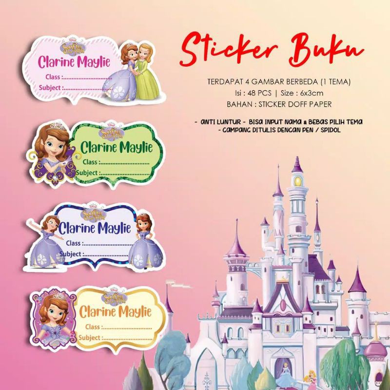 Jual Sticker / Stiker Buku Custom Nama Karakter Tema Princess Sofia ...