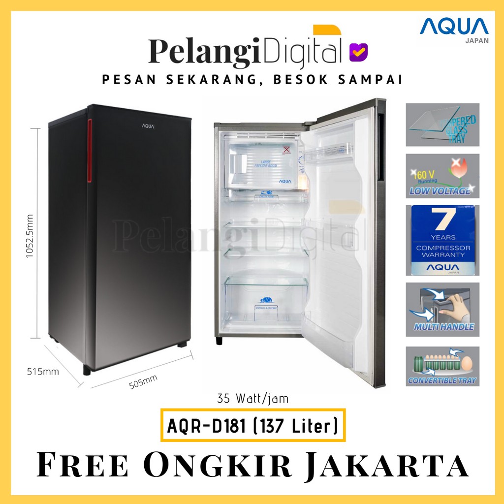 Jual AQUA Kulkas 1 Pintu / Satu Pintu - 137 Liter - AQR-D181 | Shopee ...