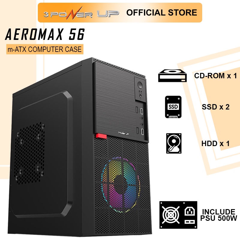 Jual Casing PC 3 Power Up AEROMAX 56 AM-560 with PSU 500W - m-ATX Case ...