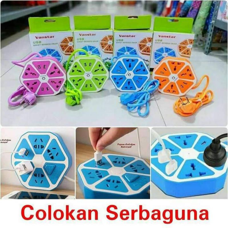 Jual STOP KONTAK USB HEXAGON SOCkET + 4 USB & 2 USB COLOKAN LISTRIK SMART POWER / COLOKAN ...