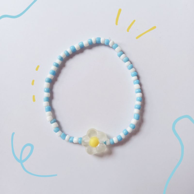 Jual gelang kpop / gelang bunga / gelang korea / white blue flower ...