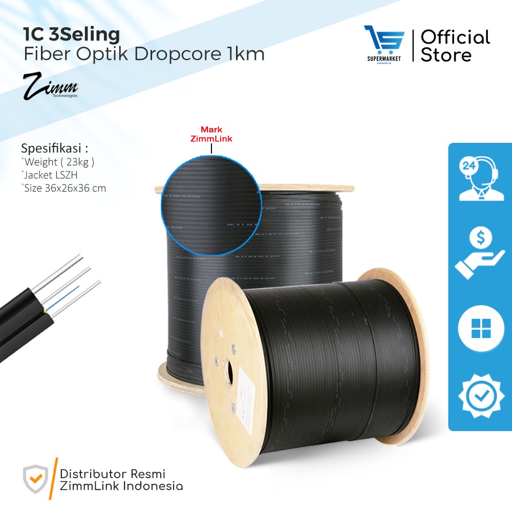 Jual FTTH Kabel Dropwire/DW/Kabel Dropcore 1 Core 1000 Meter Kabel ...