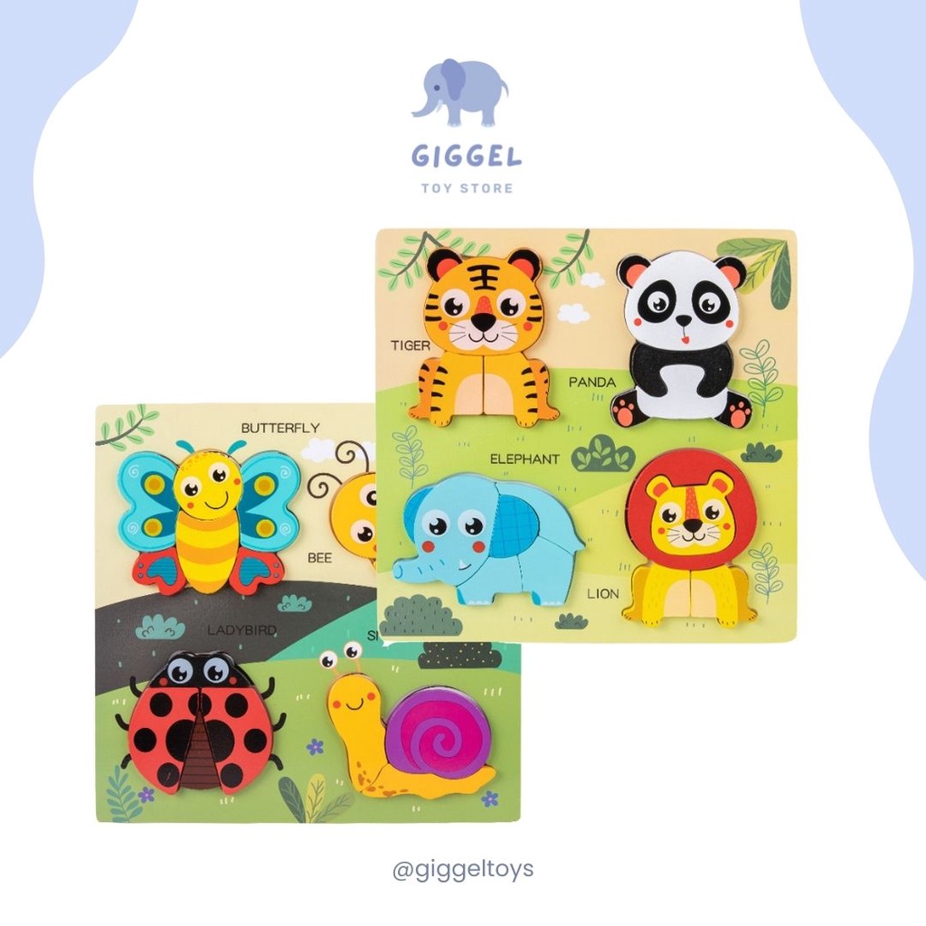 Jual [ Giggel ] Mainan Edukasi Anak Animal / Puzzle Timbul 3D 4 Hewan ...
