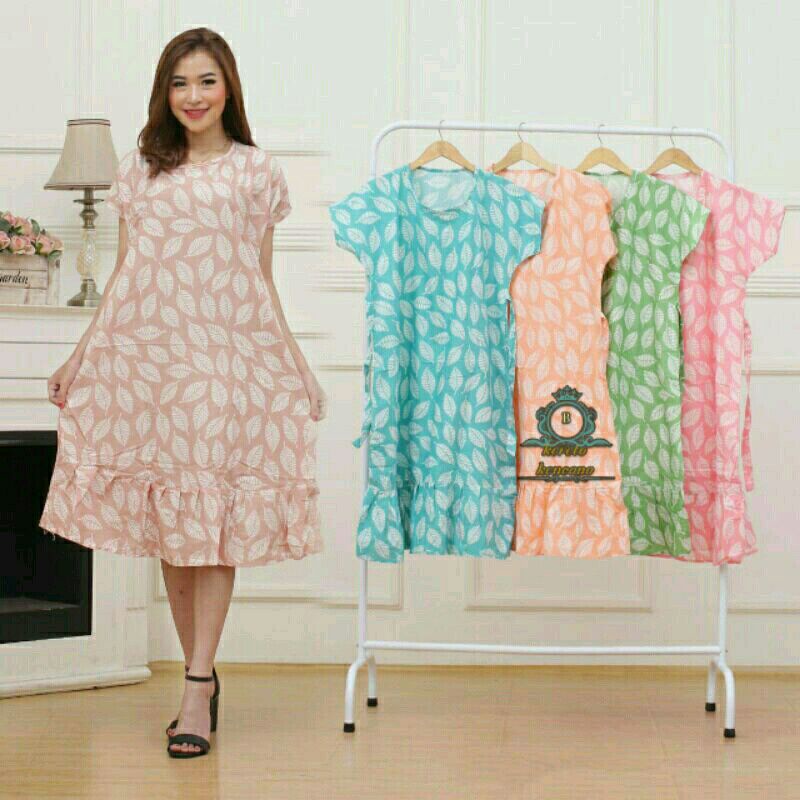 Jual Daster viral Ruffle Raya motif kekinian pendek selutut JUMBO LD 110 daun | Shopee Indonesia