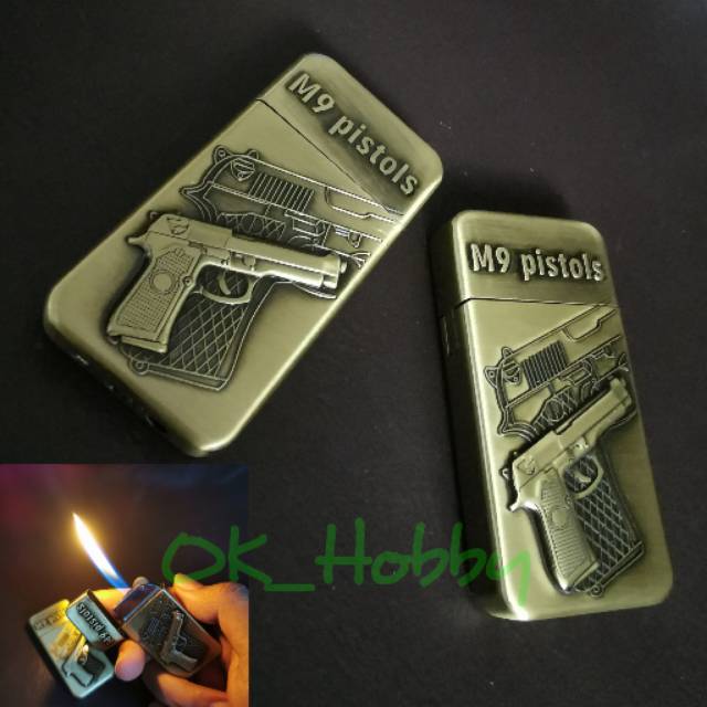 Jual Korek Api Gas Roda Otomatis Motif Exclusive Embos M9 Pistols ...