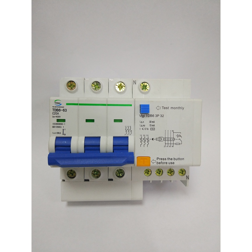 Jual RCBO/ELCB/RCCB TDM 3P+N TDB6 30mA 6A,10A,16A,20A,25A,32A,40A,50A ...