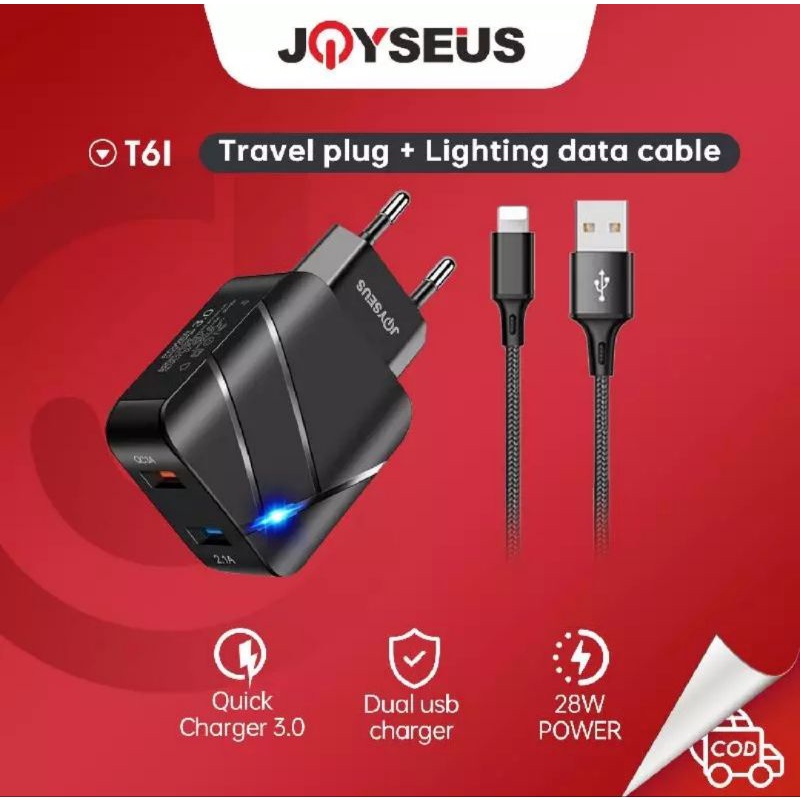 Jual Joyseus T6 USB Charger Dual Port 28W Fast Charging With Cable ...