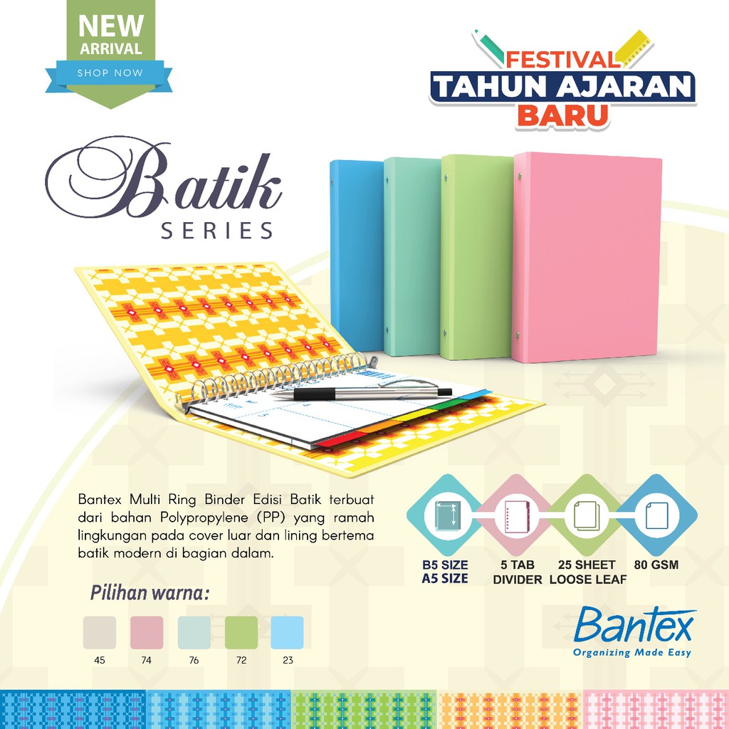 Jual Bantex multi ring binder batik series A5/B5 (free multi zip pocket ...