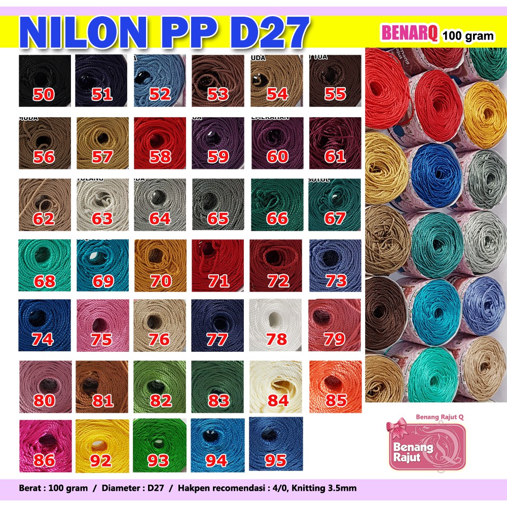 Jual BENANG RAJUT NILON UKURAN D27 - NILON POLOS / KATALOG | Shopee ...