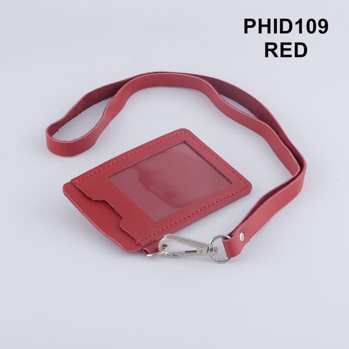 Jual Gantungan ID card kulit asli unik warna merah PHID109 ID card ...