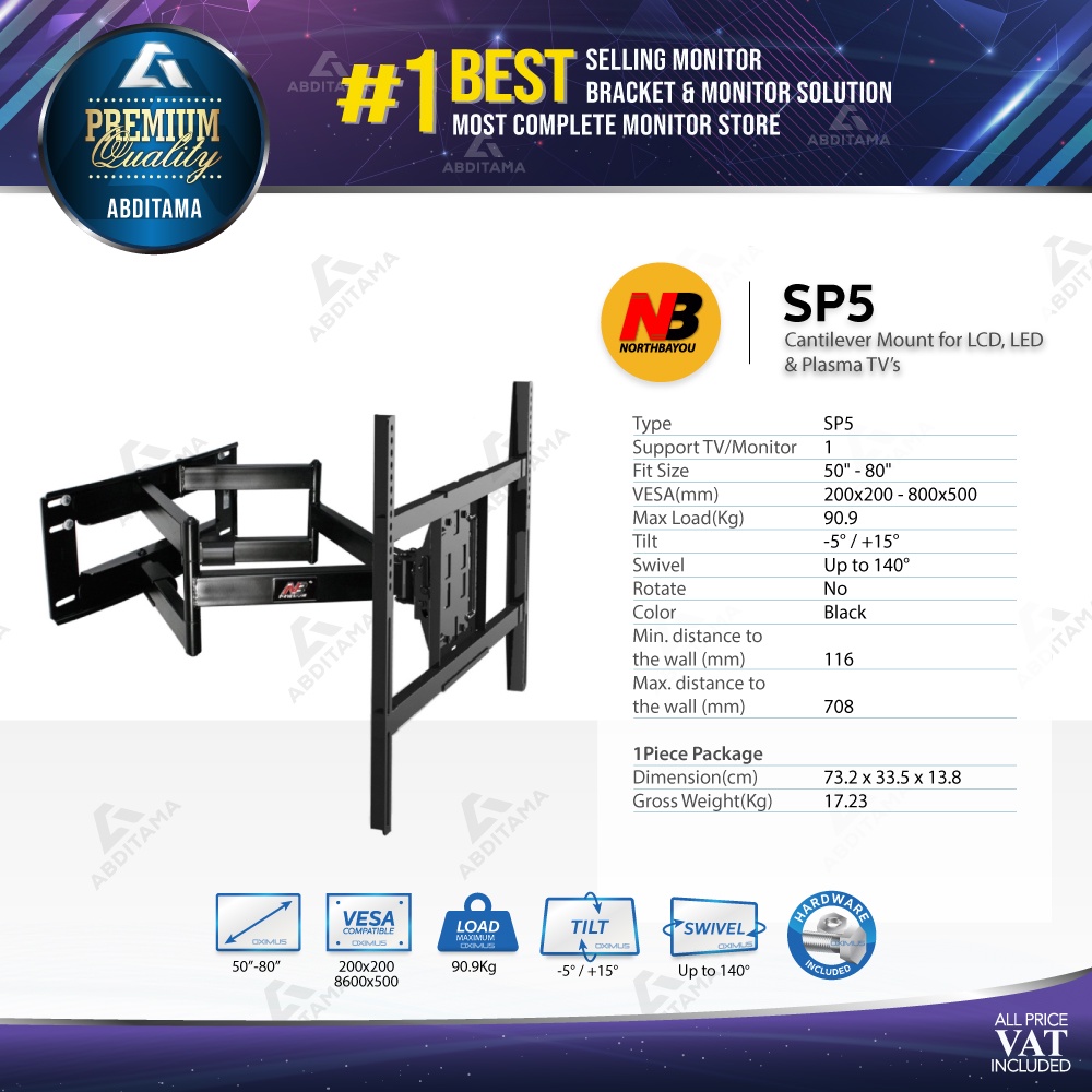 Jual BRACKET TV MONITOR 50"- 80" NORTH BAYOU NB SP5 | X4 | E400 WALL ...