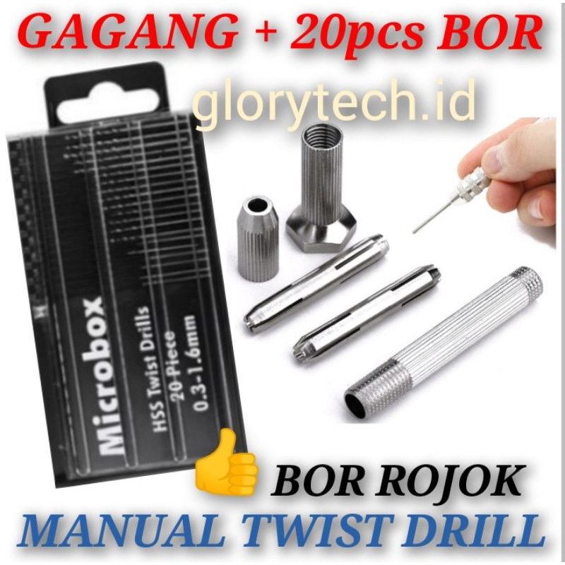 Jual Bor Tangan Manual Mini Hand Drill + 20pcs Mata Bor Micro Box/Bor ...