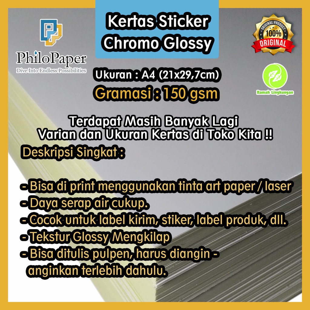 Jual Kertas Sticker Chromo Glossy 150 Gsm A4 | Shopee Indonesia