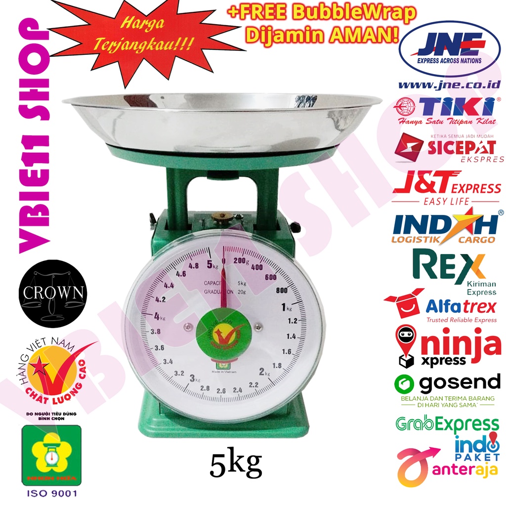 Jual Timbangan VIETNAM HIJAU MONAKE 5kg Besi Stainless Jarum Analog Manual Duduk Sembako Telor ...