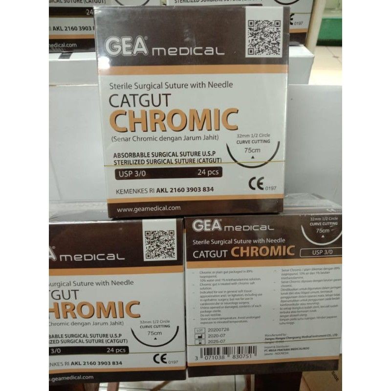 Jual Catgut Chromic USP 3/0 GEA Medical / Benang+Jarum isi 24pcs ...
