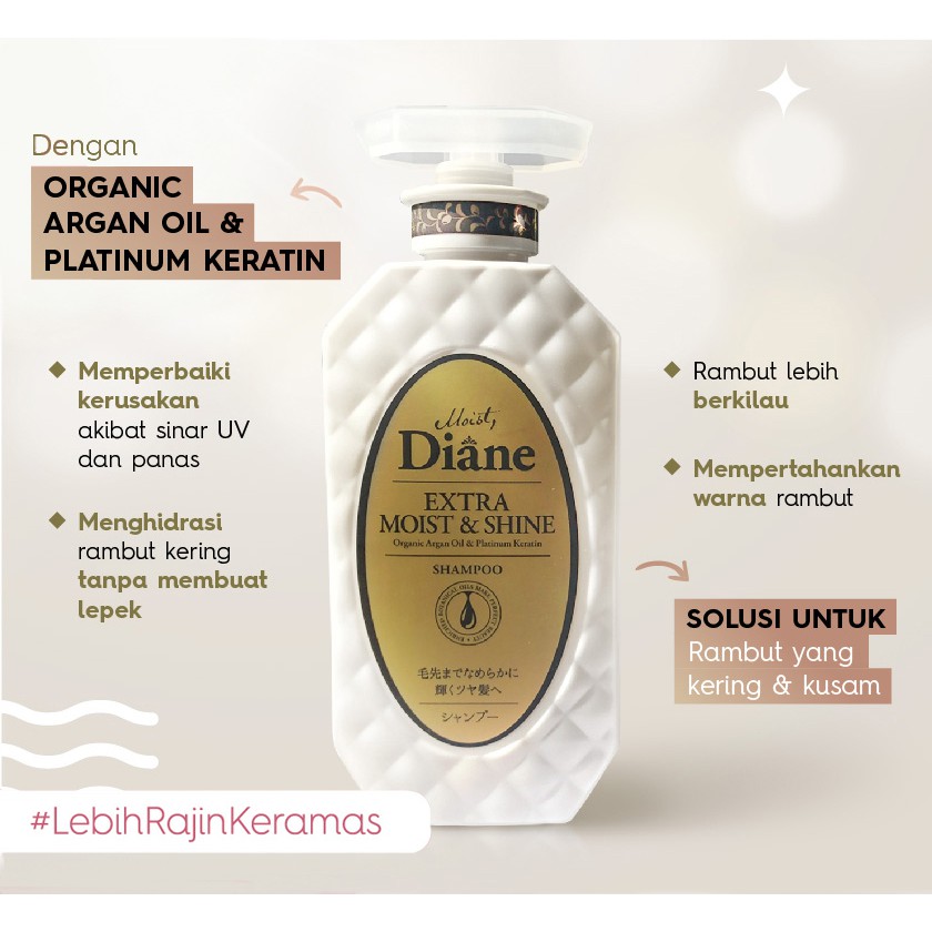 Jual Moist Diane EXTRA MOIST & SHINE Shampoo + Treatment 450ml (Made In ...