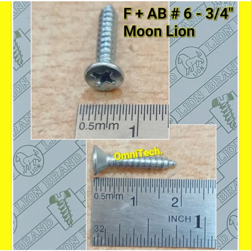 Jual "10 Pcs" Sekrup Tap Tapping Screw FAB FH Kepala Rata (+) Moon Lion 6x3/4" 6 x 3/4" ( 6x1 ...