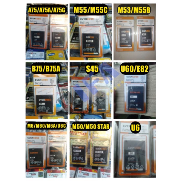 Jual ALL TIPE BT BATERAI BATTERY BATREI BATRE EVERCOSS M50 M50 STAR ADA S45 ADA J4B ADA B75 B75A ...