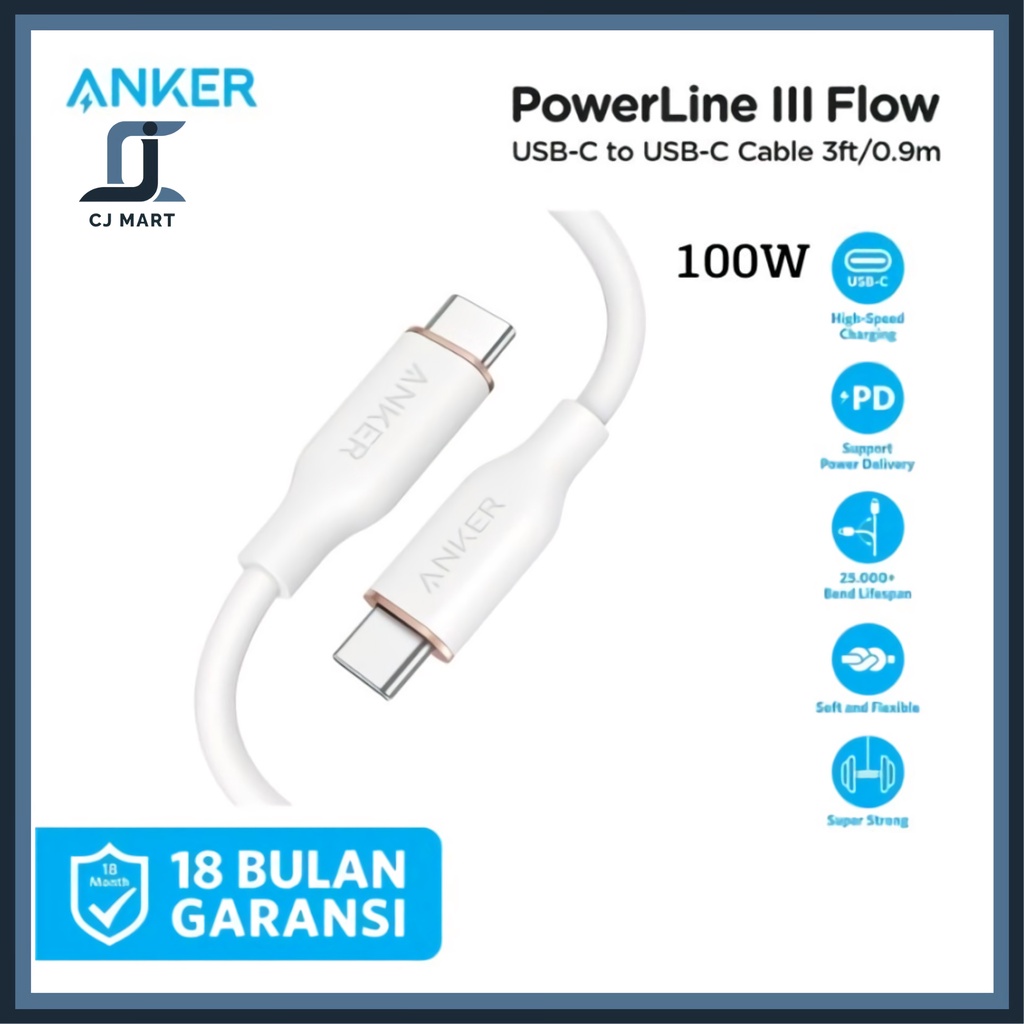 Jual Kabel Charger Anker Powerline III Flow Type C to C 3ft - A8552 ...