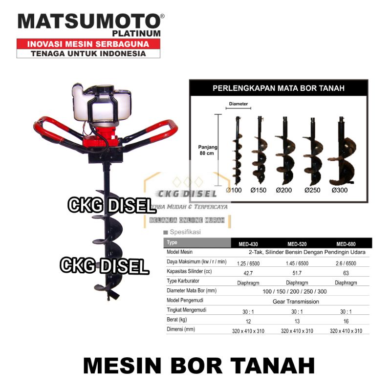 Jual Mesin Bor Tanah Earth Auger MED-430 Matsumoto + Drill 300mm ...