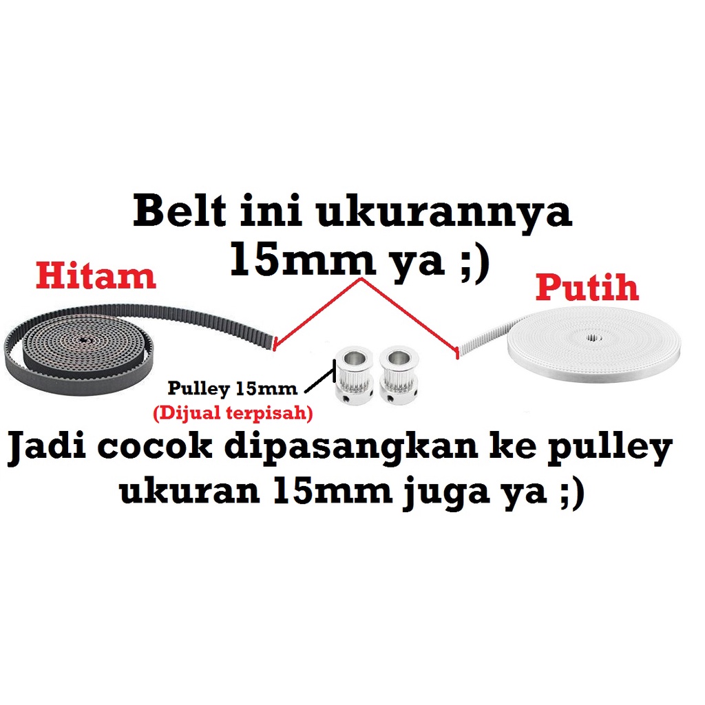 Jual [HAEBOT] HTD5M Timing Belt 15mm Rubber PU Steel Core W15 10cm Open Loop Hitam Putih Pitch ...