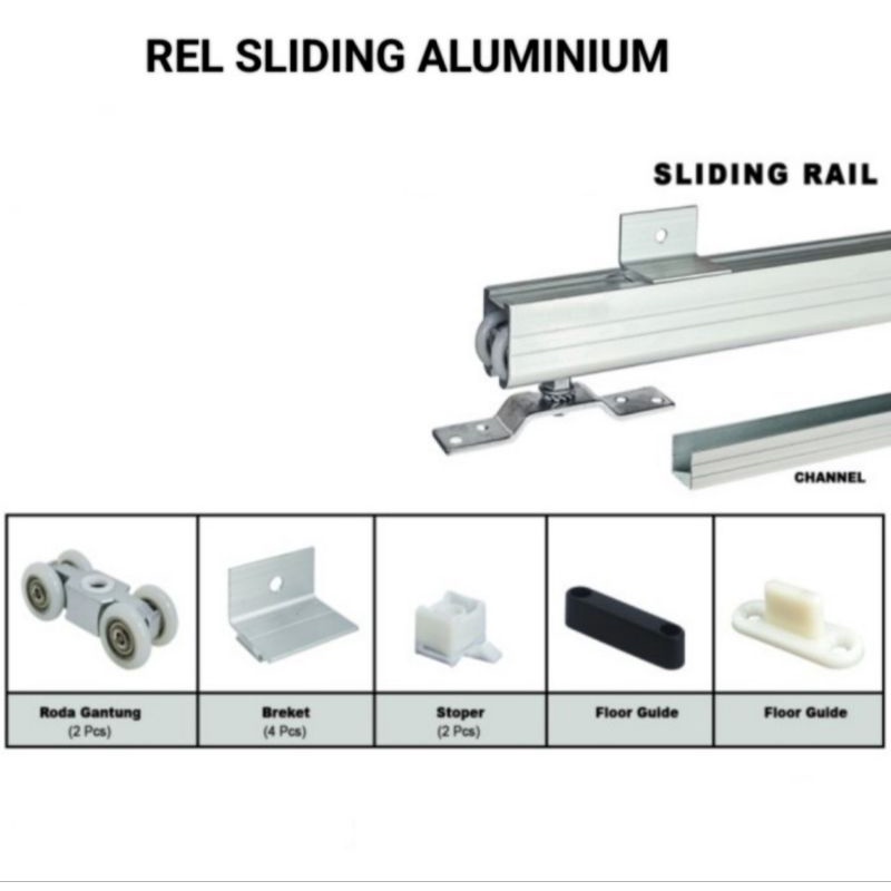 Jual Rel Pintu Geser / Sliding Rail Aluminium D6/J6 Panjang 3 meter Komplit Set | Shopee Indonesia