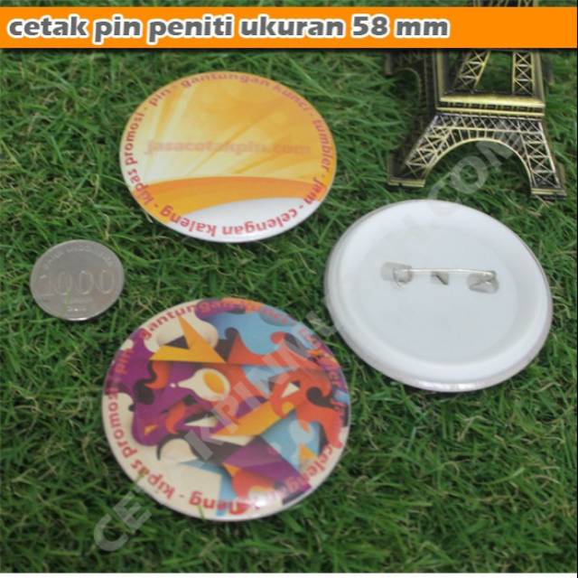 Jual Cetak pin peniti ukuran 58 mm bisa custom desain dengan harga ...