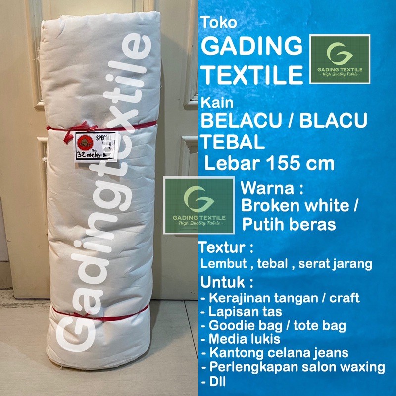 Jual ( per 1 roll ) Kain BLACU BELACU katun putih TEBAL rollan lebar ...