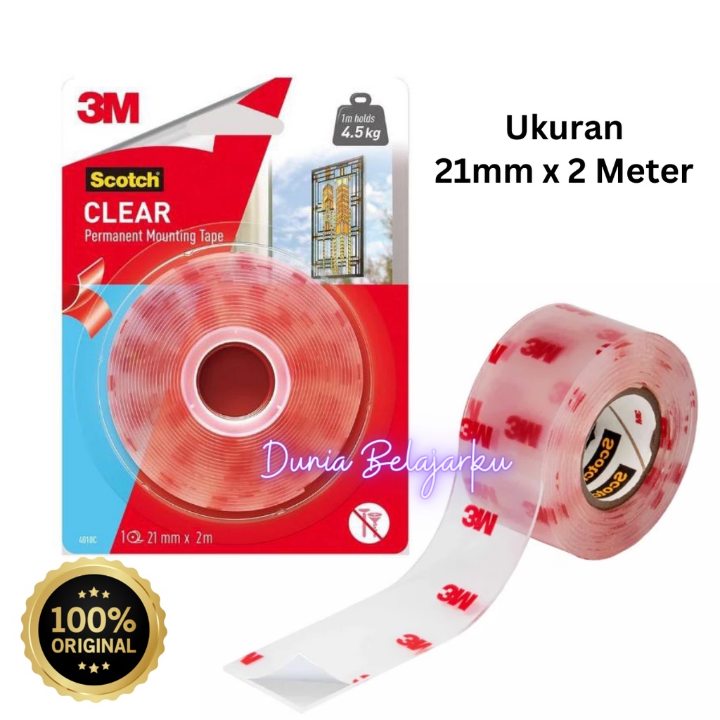 Jual Double Tape 3M Bening Original Clear Mounting Tape Ukuan 21mm x 2 Meter 4010C Transparan ...
