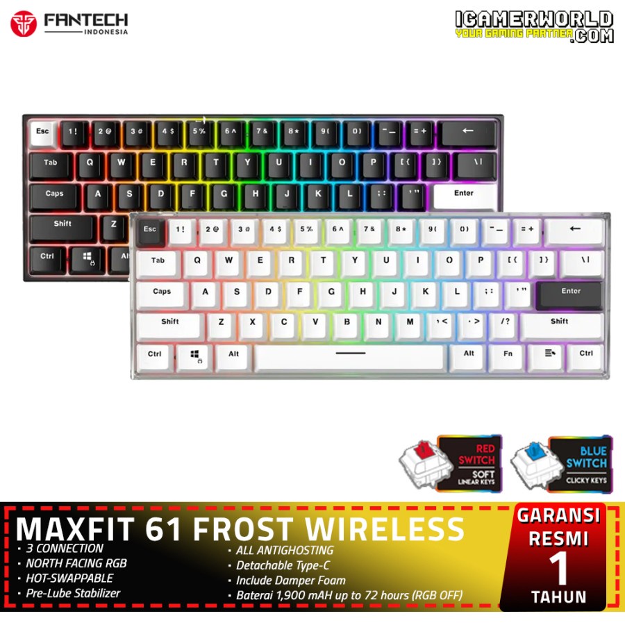 Jual Fantech MAXFIT61 Frost Wireless RGB Hotswap Mechanical Gaming ...