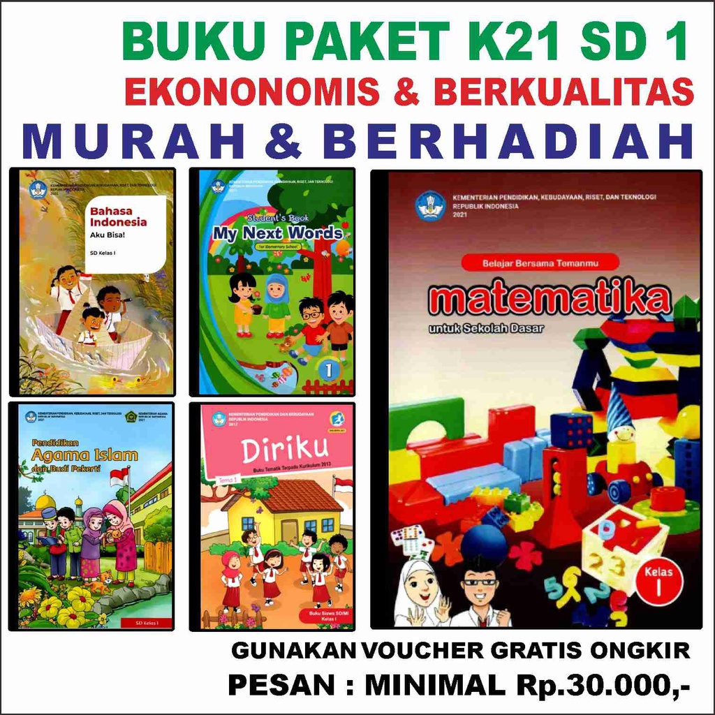 Jual BUKU PAKET SD Kelas 1 K21 EKONOMIS Matematika Bahasa Indonesia Inggris PAI Kurikulum ...