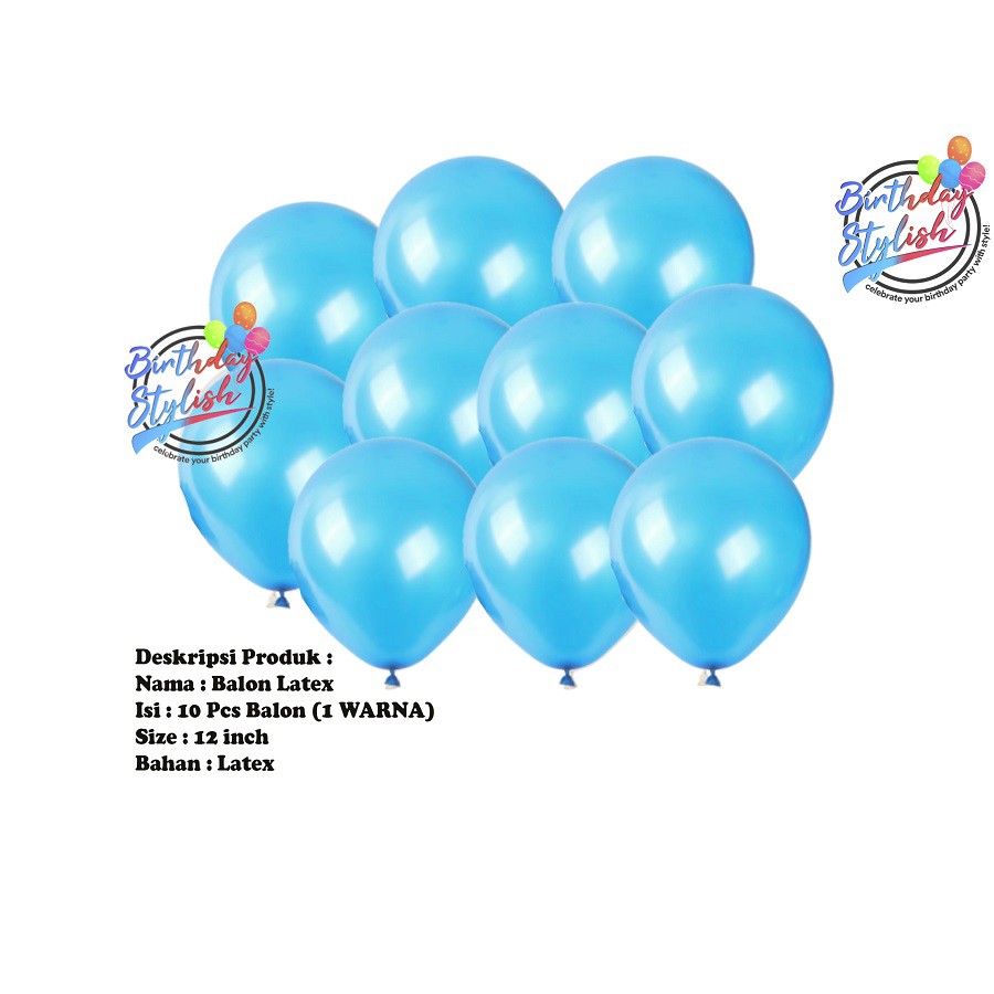 Jual Balon Latex Biru Muda Metalik isi 10 /Balon Metalik Biru Muda 12 ...